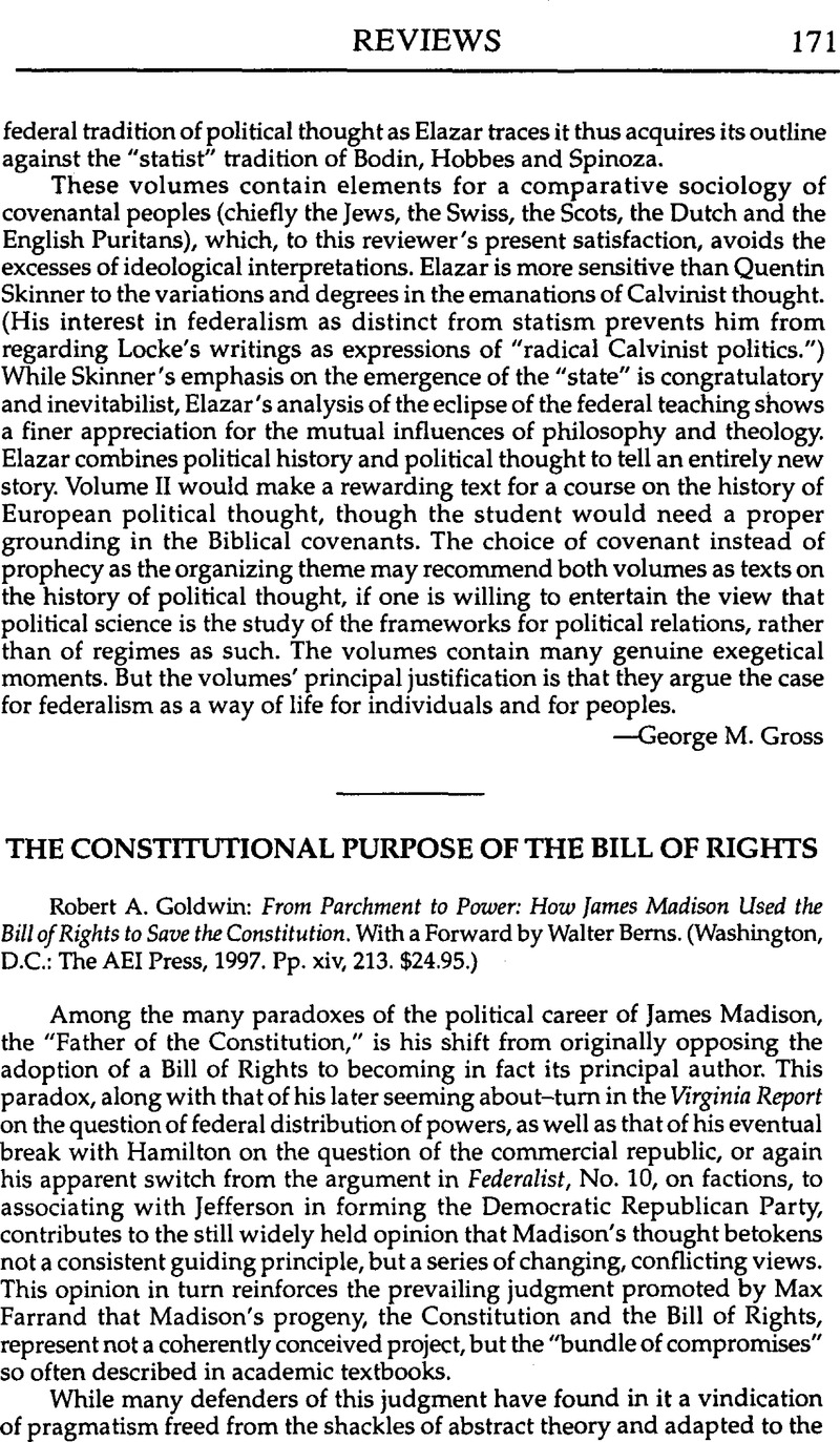 The Constitutional Purpose of the Bill of Rights - Robert A. Goldwin ...
