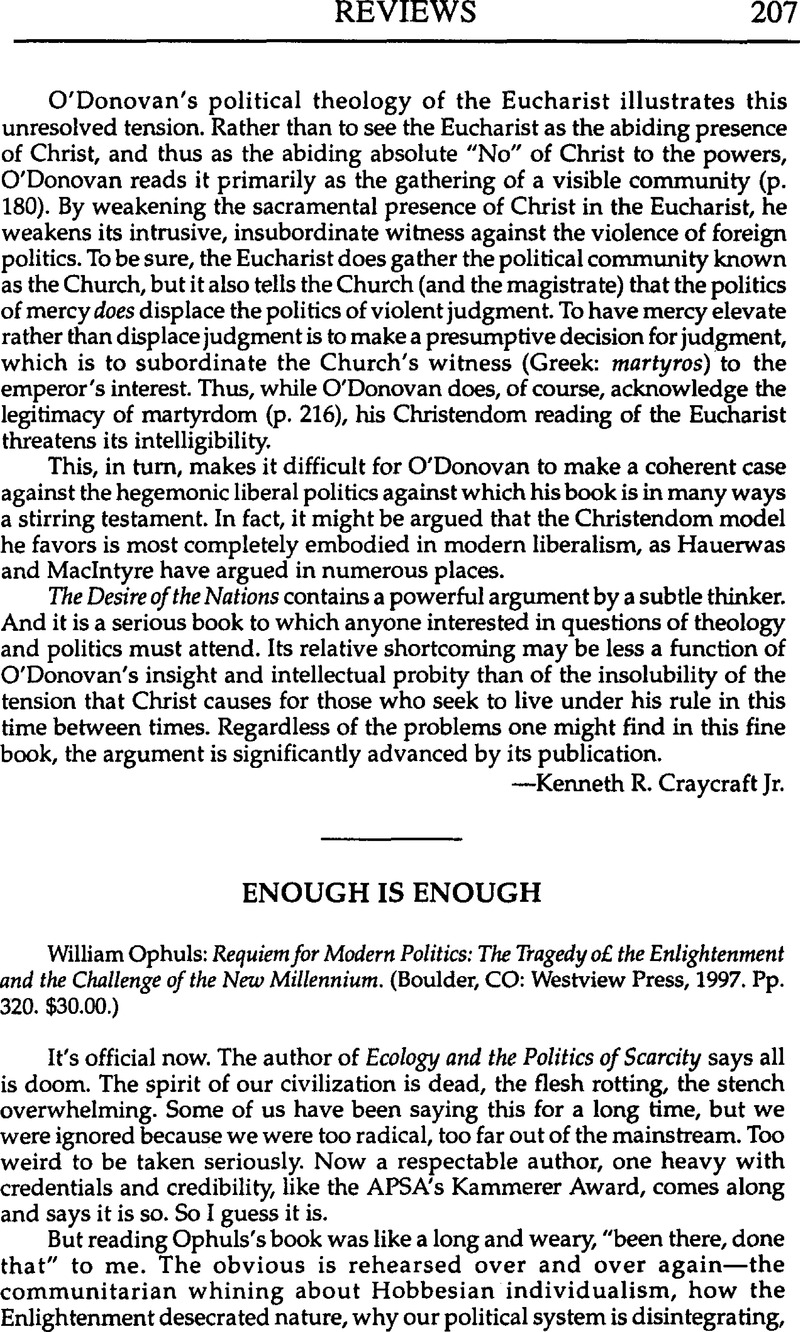 Enough is Enough - William Ophuls: Requiem for Modern Politics: The ...