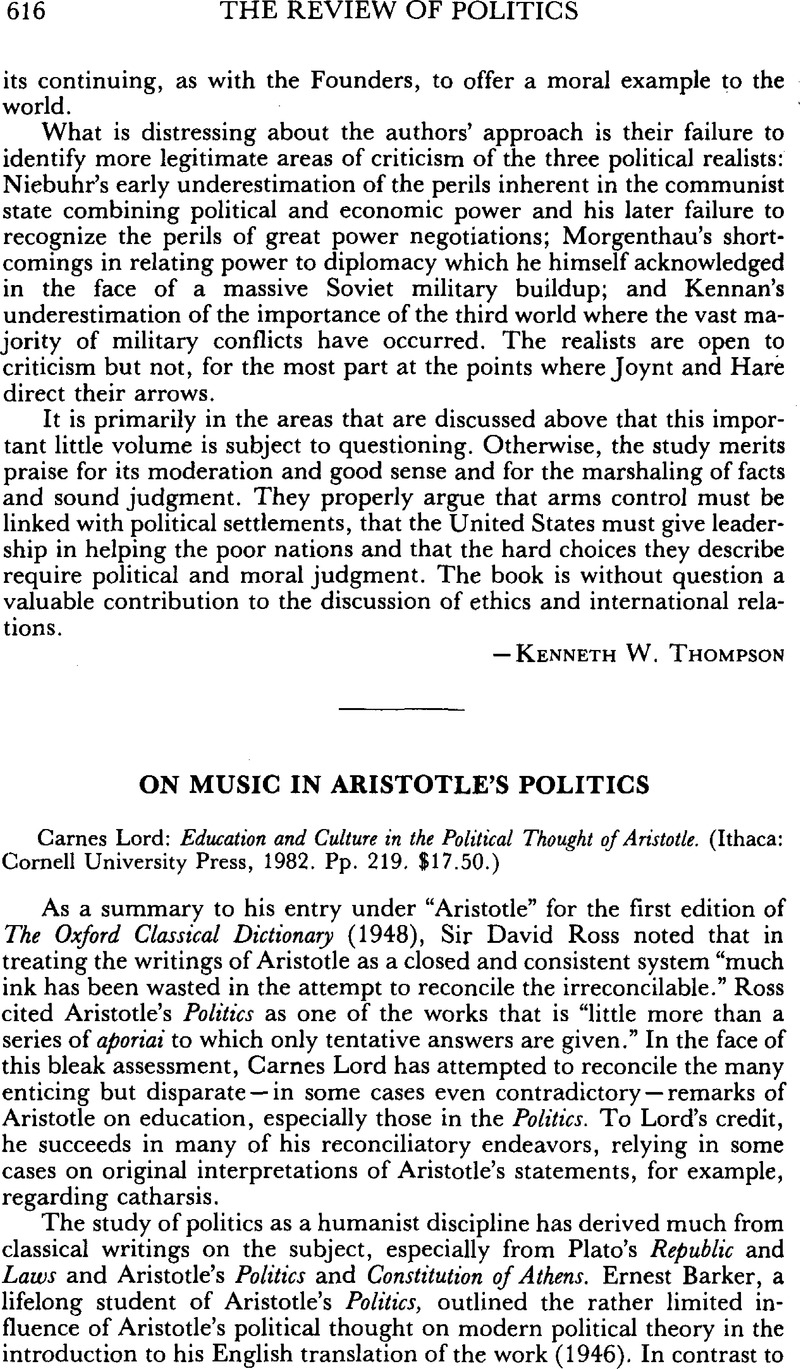 On Music in Aristotle's Politics - Carnes Lord: Education and Culture ...