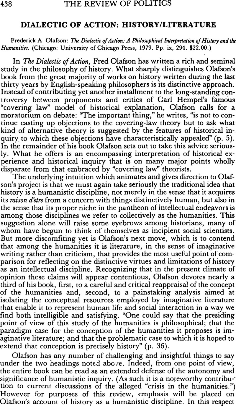 Dialectic of Action: History/Literature - Frederick A. Olafson: The ...