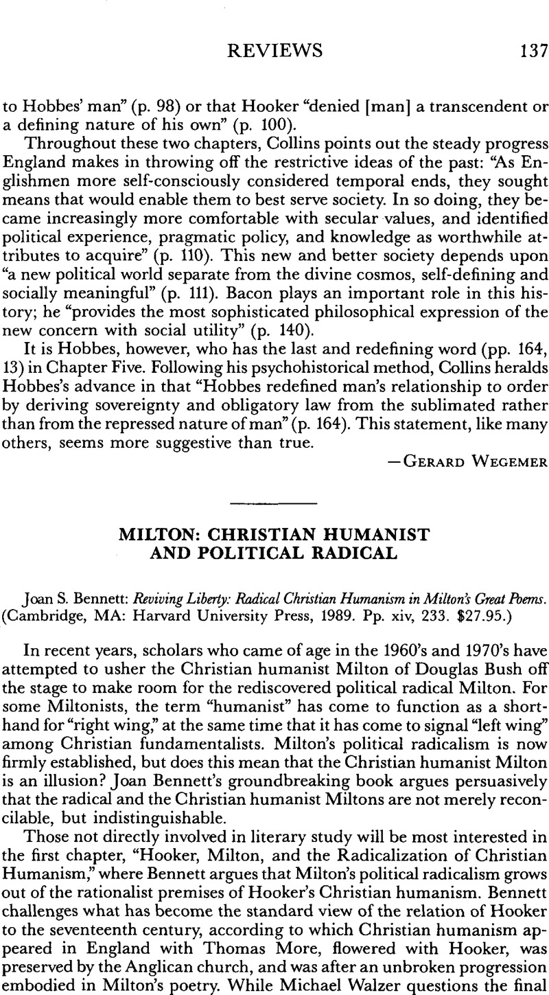 Milton: Christian Humanist and Political Radical - Joan S. Bennett ...