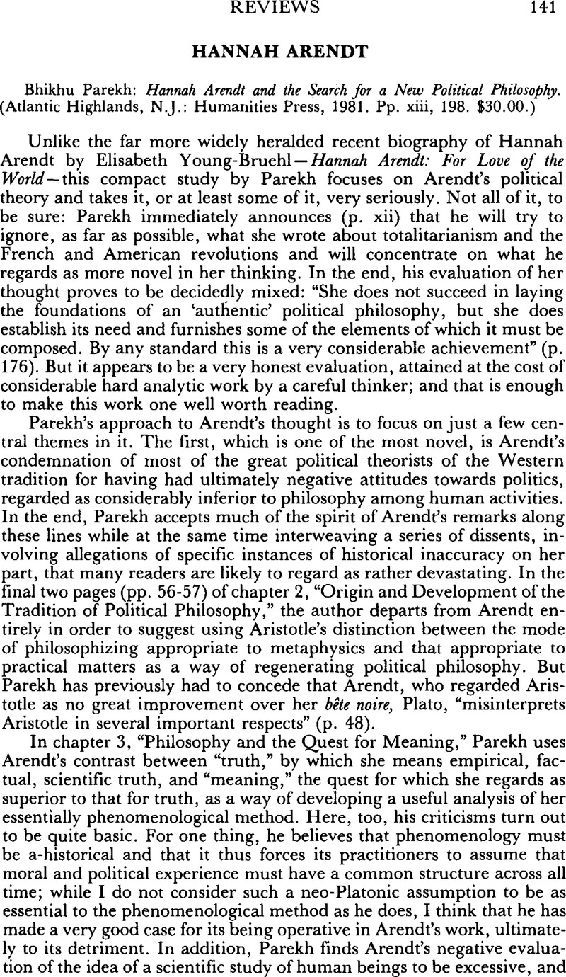 Hannah Arendt - Bhikhu Parekh: Hannah Arendt and the Search for a New ...