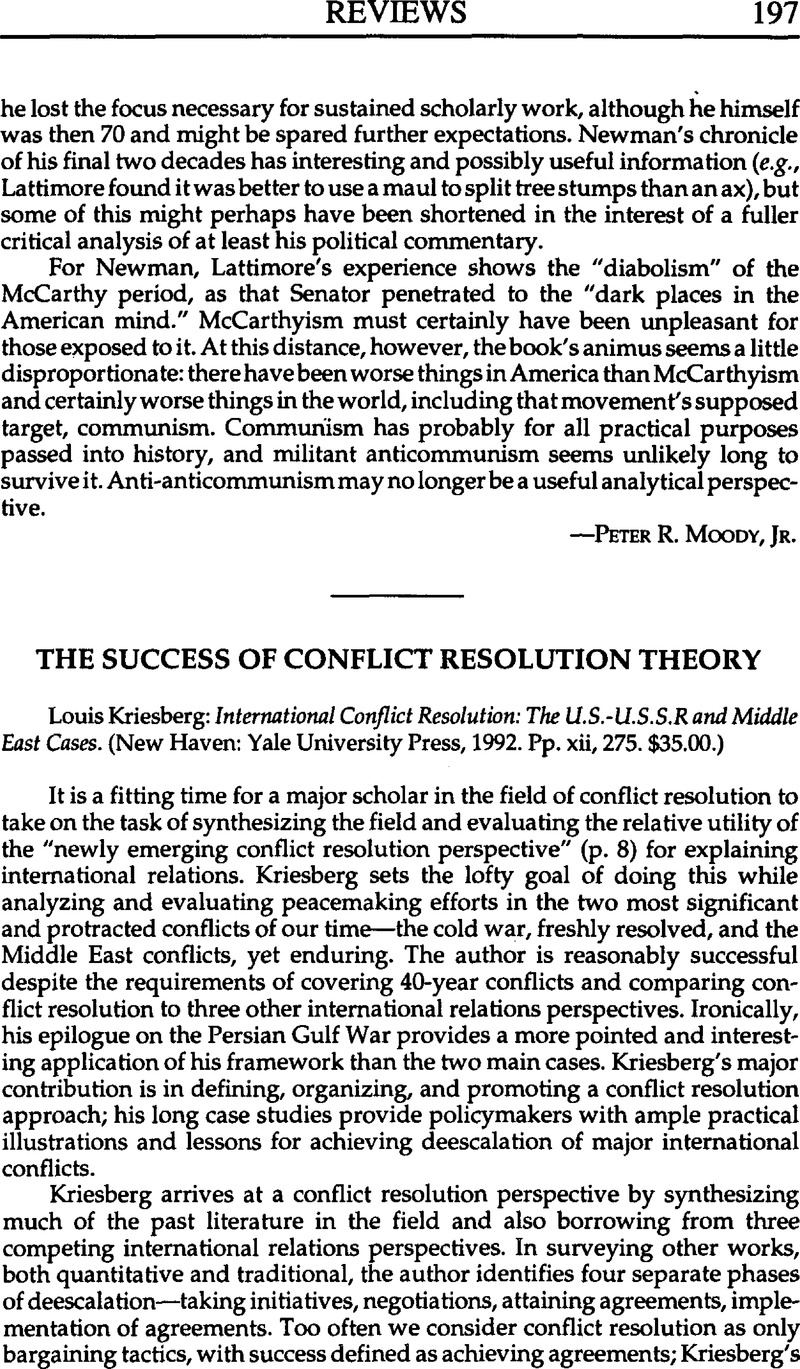 The Success of Conflict Resolution Theory - Louis Kriesberg ...