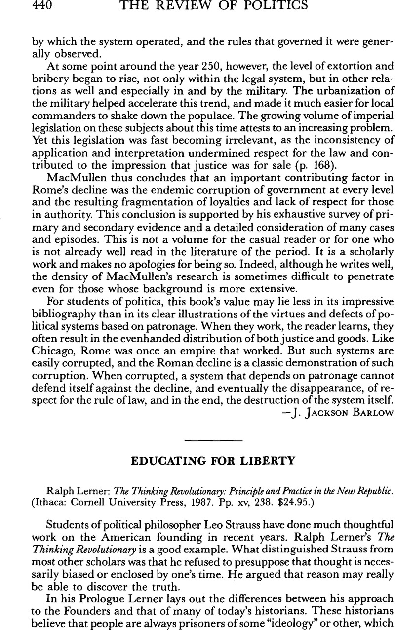 Educating for Liberty - Ralph Lerner: The Thinking Revolutionary ...
