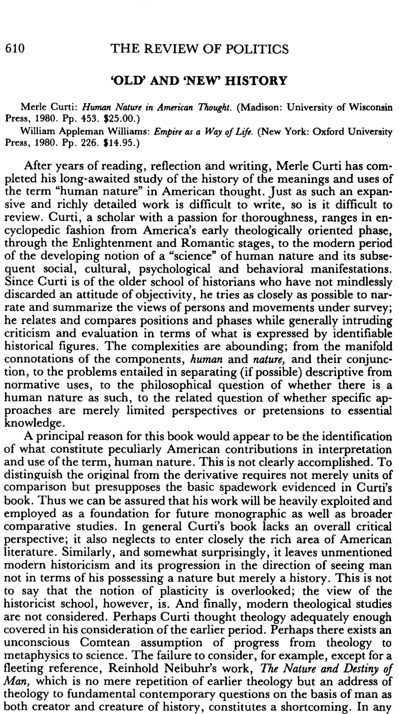 ‘Old’ and ‘New’ History - Merle Curti: Human Nature in American Thought ...