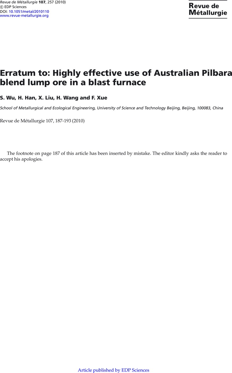 Erratum to: Highly effective use of Australian Pilbara blend lump ore ...