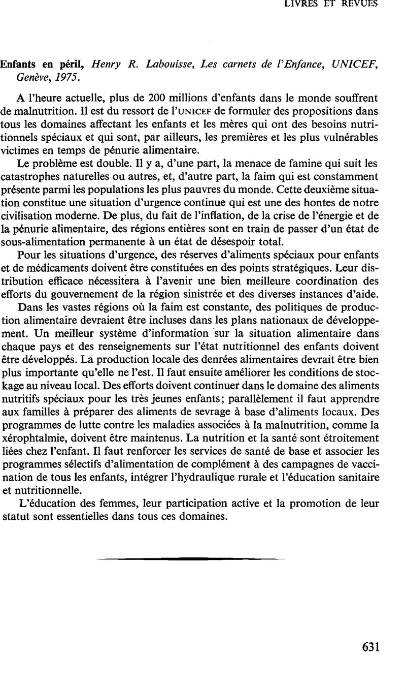 Enfants en péril, Henry R. Labouisse, Les carnets de l'Enfance, UNICEF ...