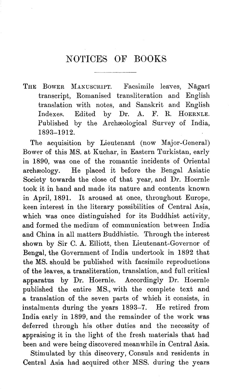 The Bower Manuscript. Facsimile leaves, Nāgarī transcript, Romanised ...