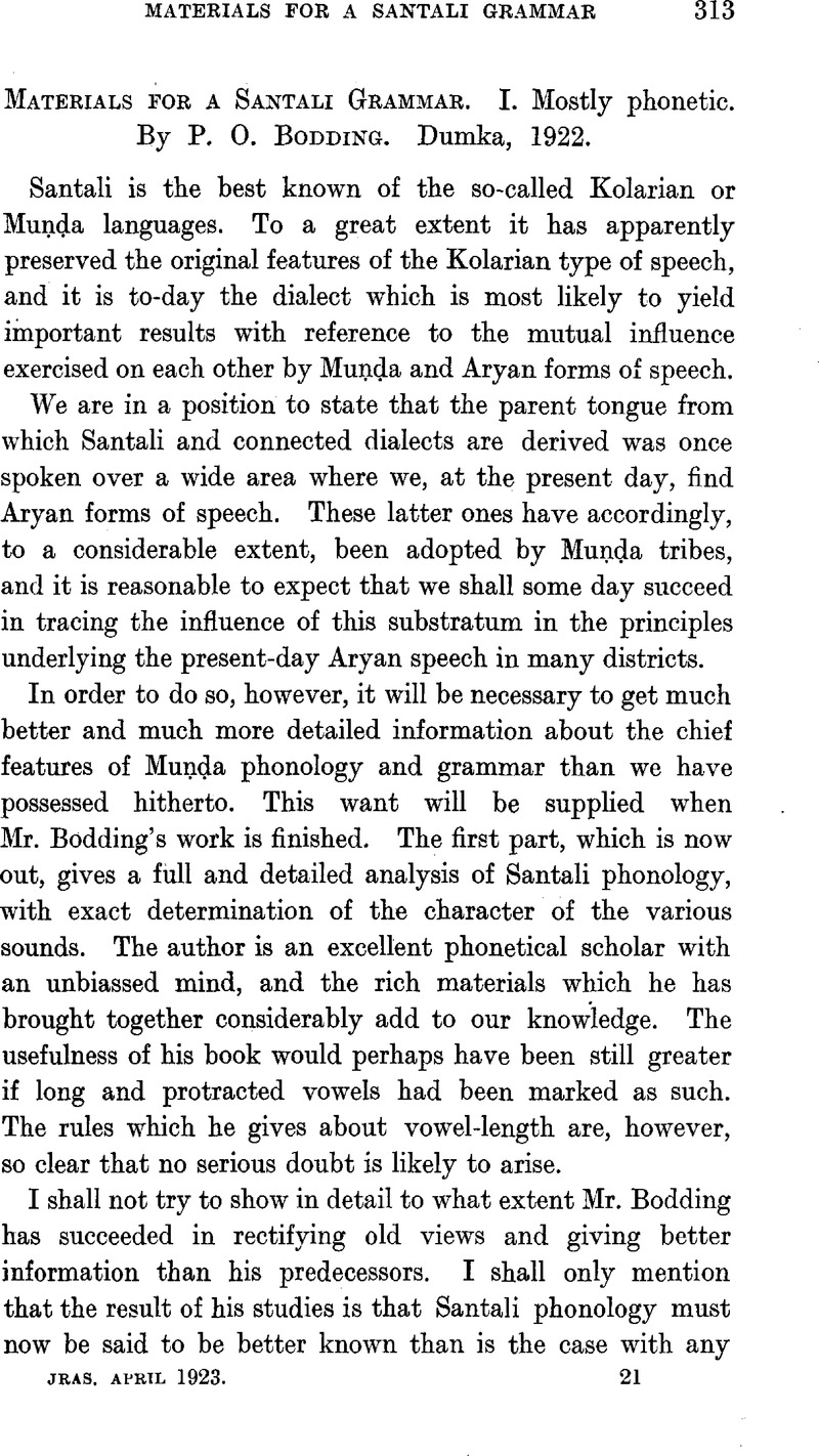 Materials for a Santali Grammar. I. Mostly phonetic. By P. O. Bodding ...