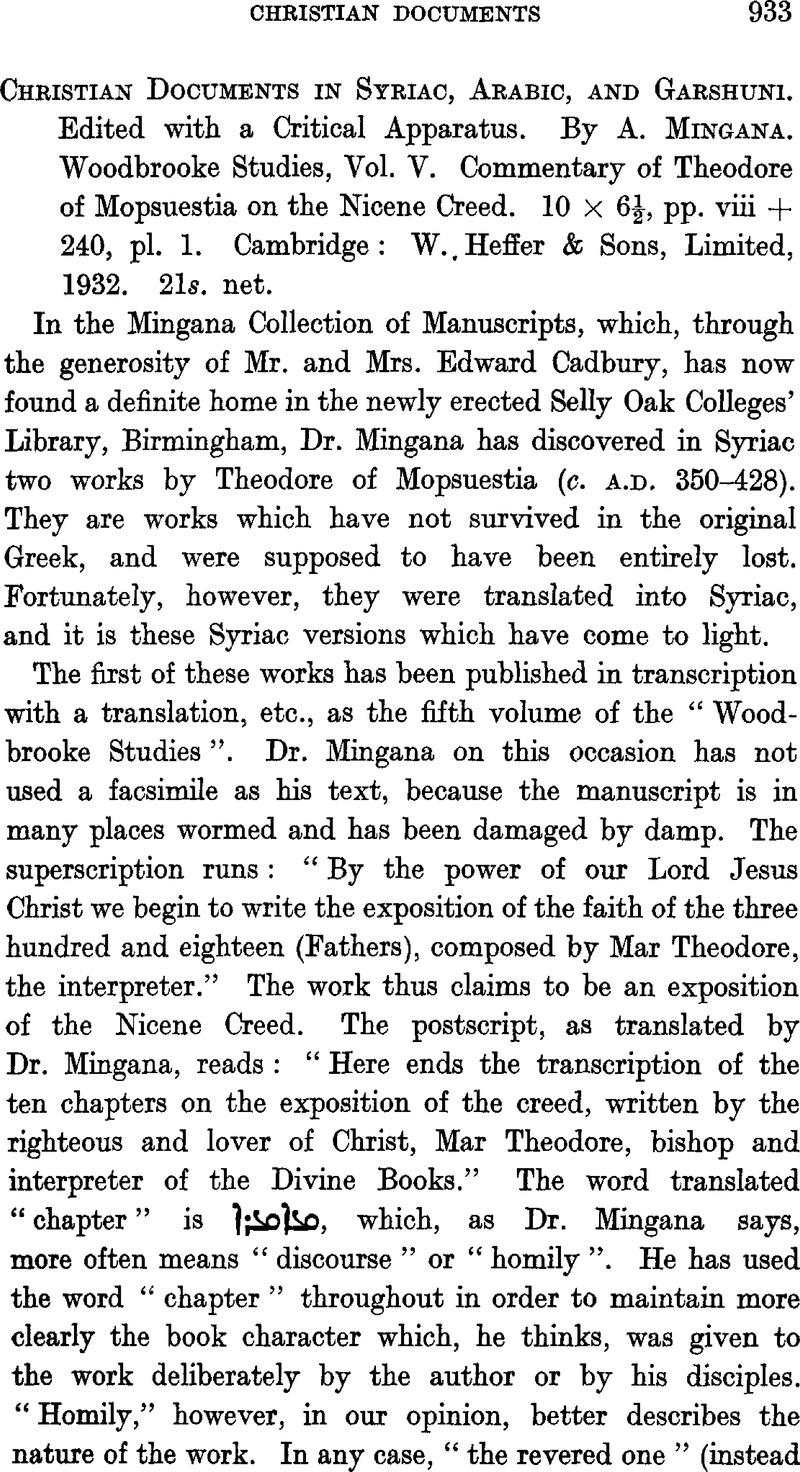 Christian Documents in Syriac, Arabic, and Garshuni. Edited with a ...