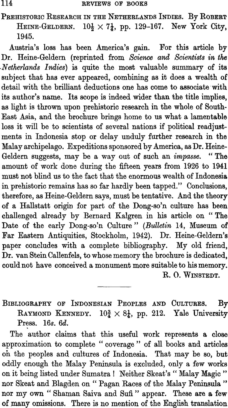 Prehistoric Research in the Netherlands Indies. By Robert Heine-Geldern ...