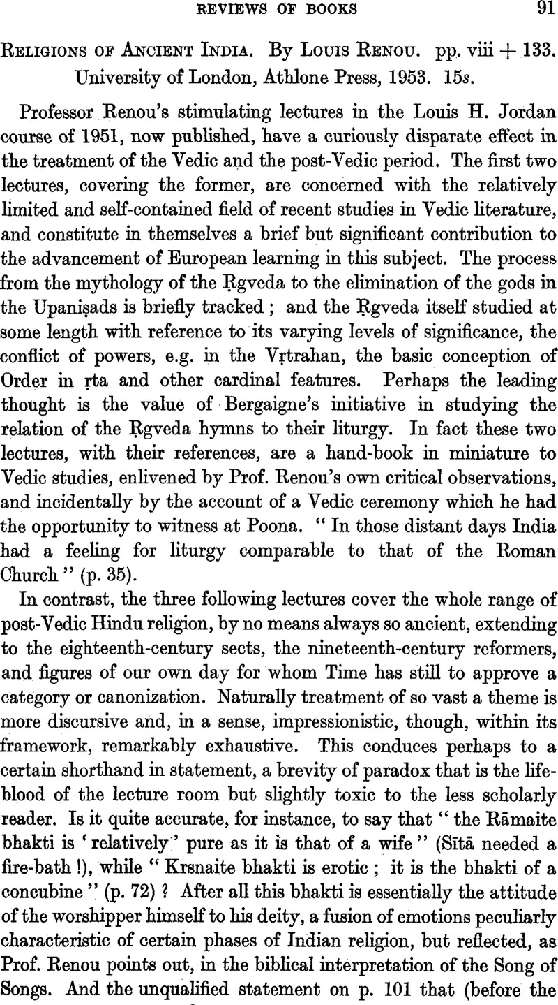 Religions of Ancient India. By Louis Renou. pp. viii + 133. University ...