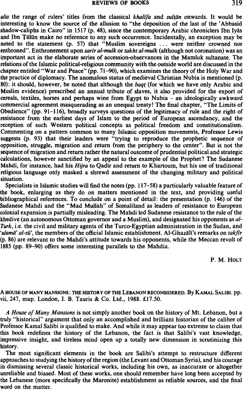 A house of many mansions: the history of the Lebanon reconsidered. By ...