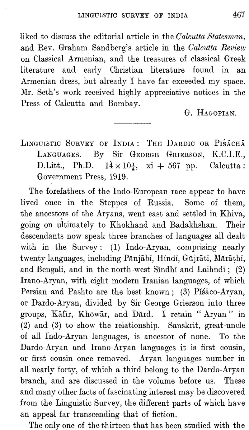 Linguistic Survey of India: The Dardic or Piśāchā Languages. By ...