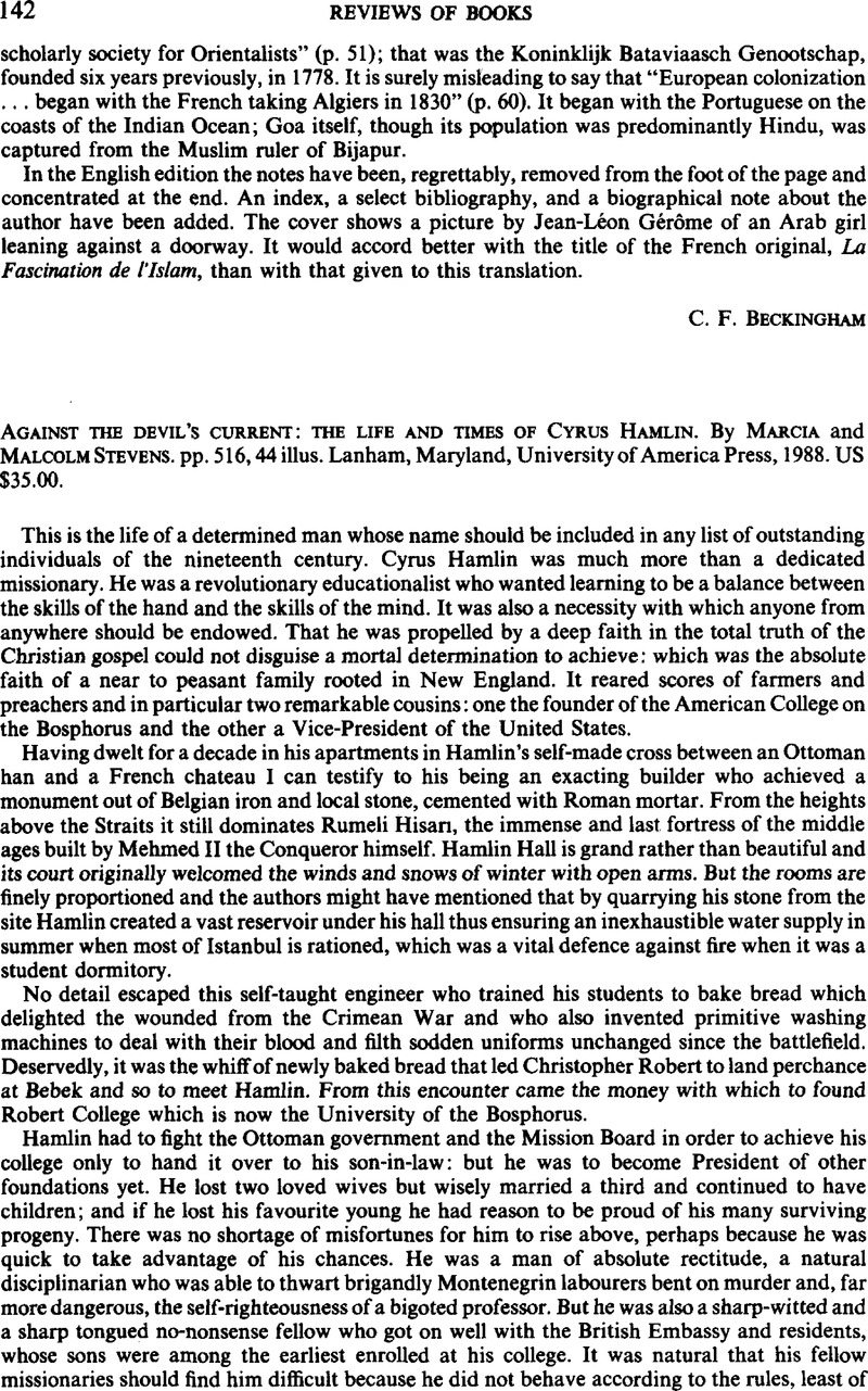 Against the devil's current: the life and times of Cyrus Hamlin. By ...