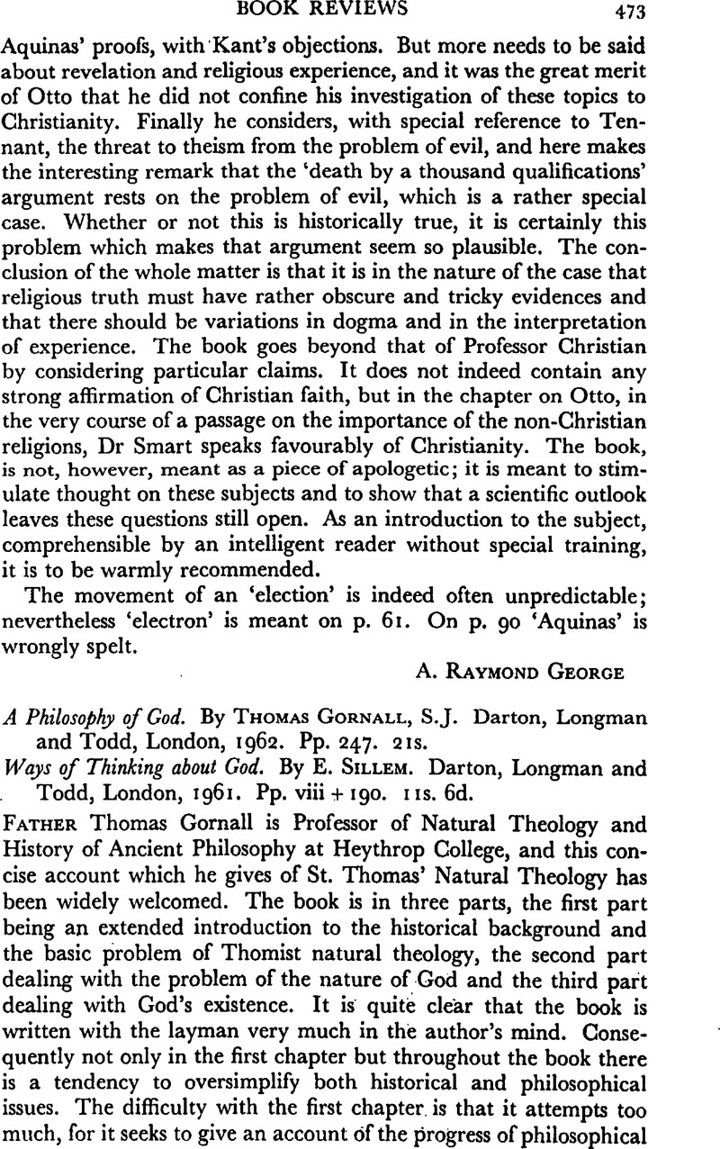 A Philosophy of God. By Thomas Gornall, S. J. Darton, Longman and Todd ...