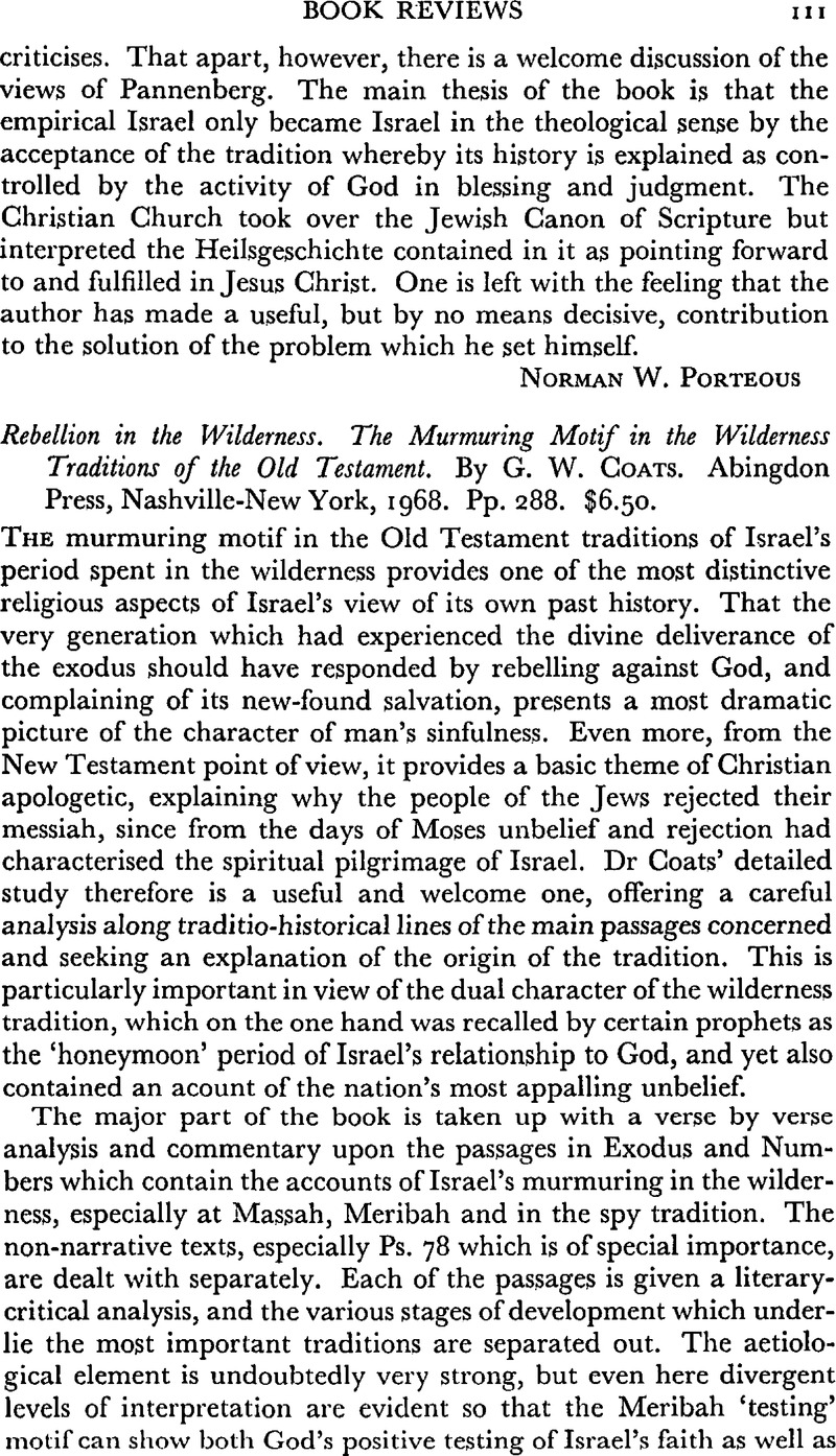 Rebellion in the Wilderness. The Murmuring Motif in the Wilderness ...