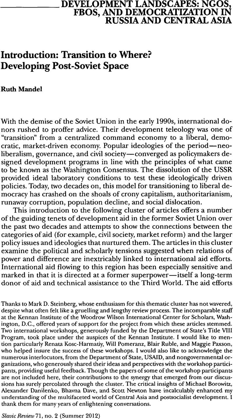 Introduction: Transition to Where? Developing Post-Soviet Space ...