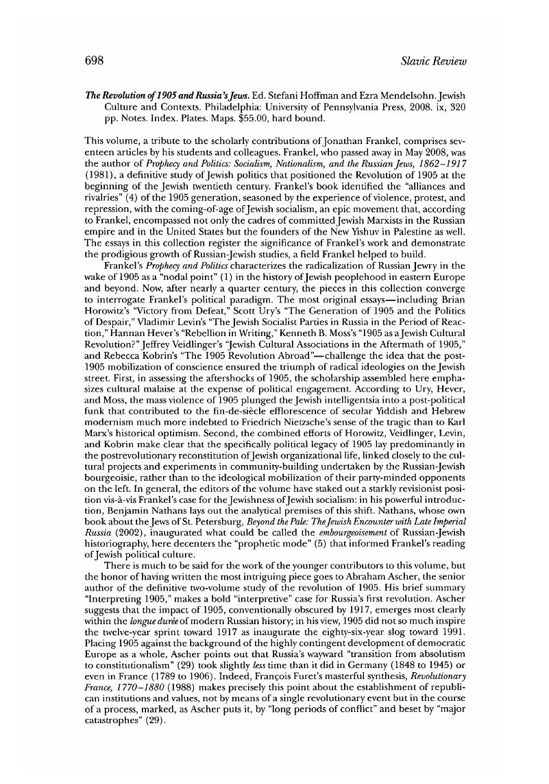 The Revolution of 1905 and Russia's Jews. Ed. Stefani Hoffman and Ezra ...