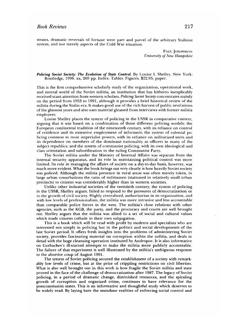 Policing Soviet Society: The Evolution of State Control. By Louise I ...