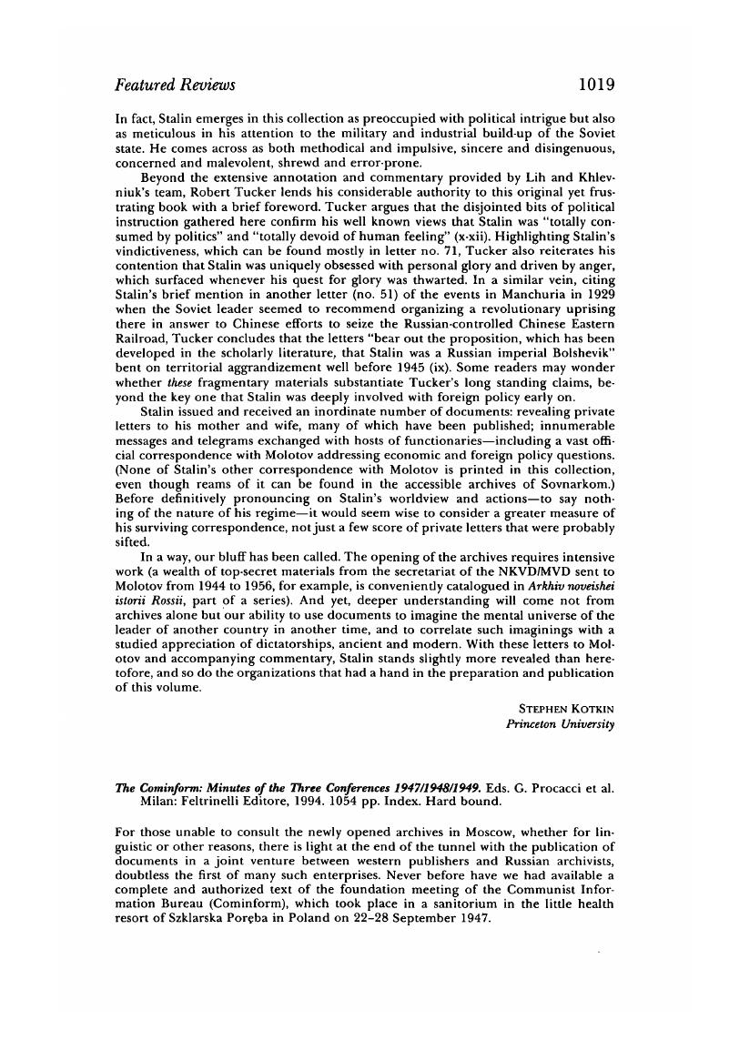 The Cominform: Minutes of the Three Conferences 1947/1948/1949. Eds. G ...