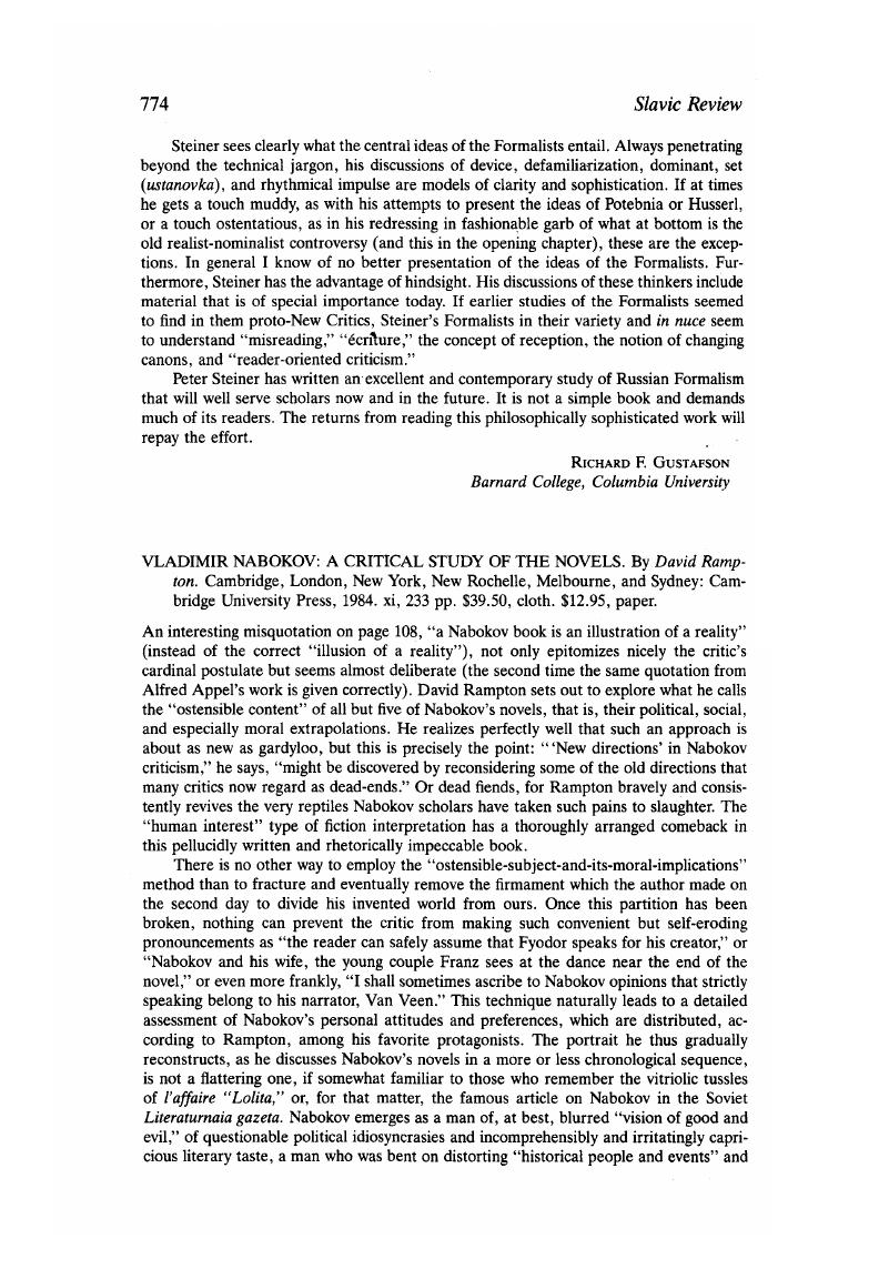 Vladimir Nabokov: A Critical Study of the Novels. By David Rampton ...