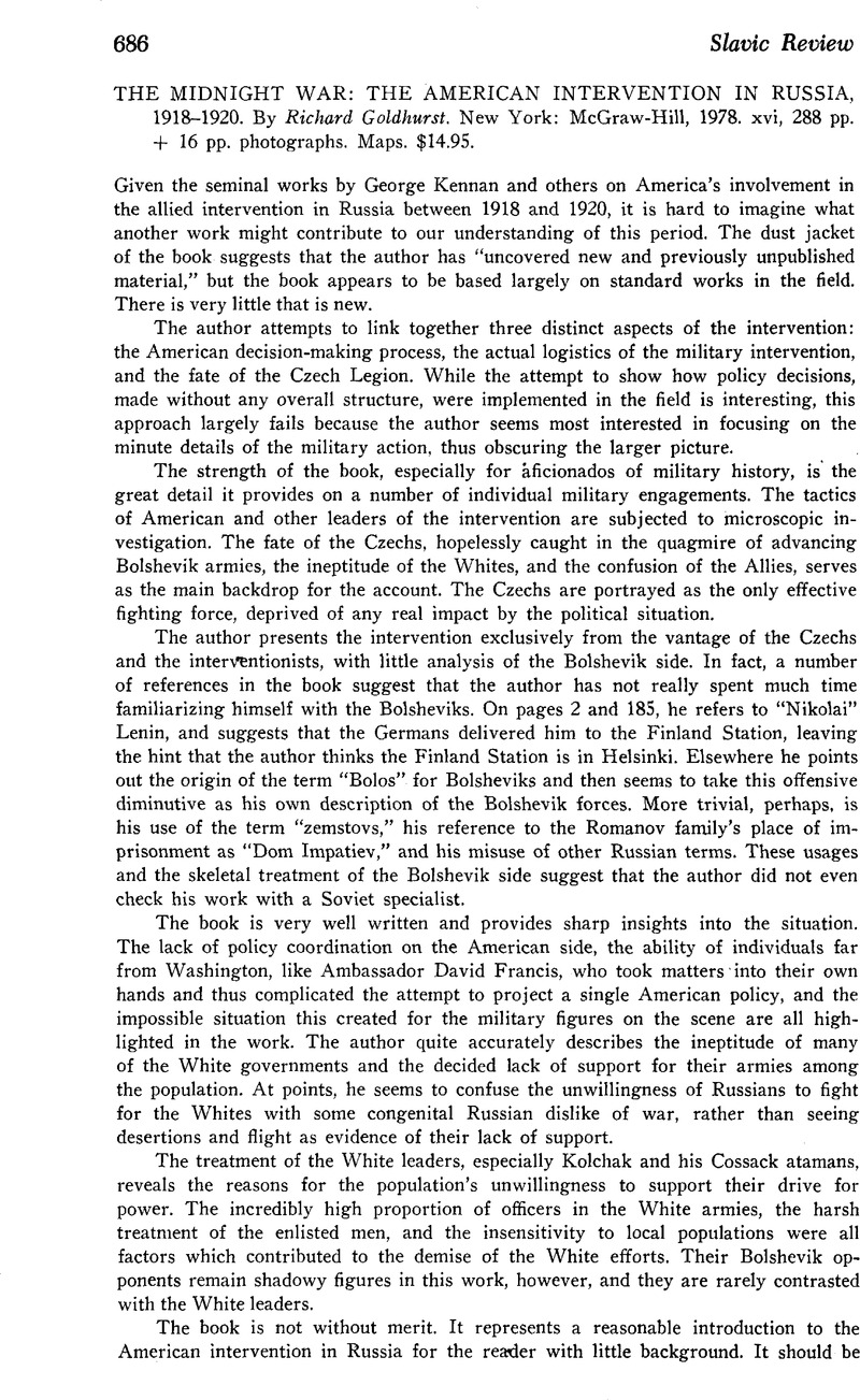 The Midnight War: The American Intervention in Russia, 1918-1920. By ...