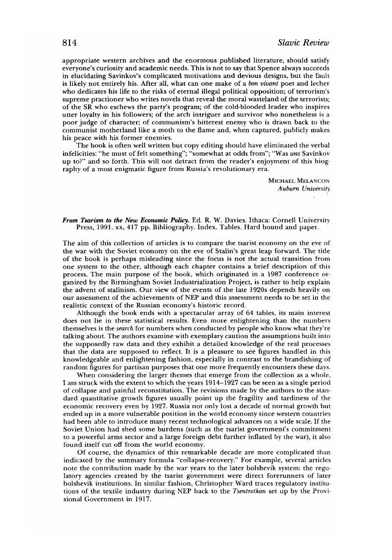 From Tsarism to the New Economic Policy. Ed. R. W. Davies. Ithaca: Cornell University Press ...