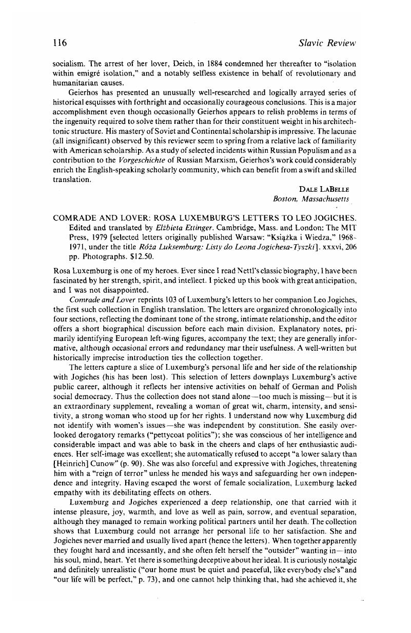 Comrade And Lover: Rosa Luxemburg's Letters to Leo Jogiches. Edited and ...