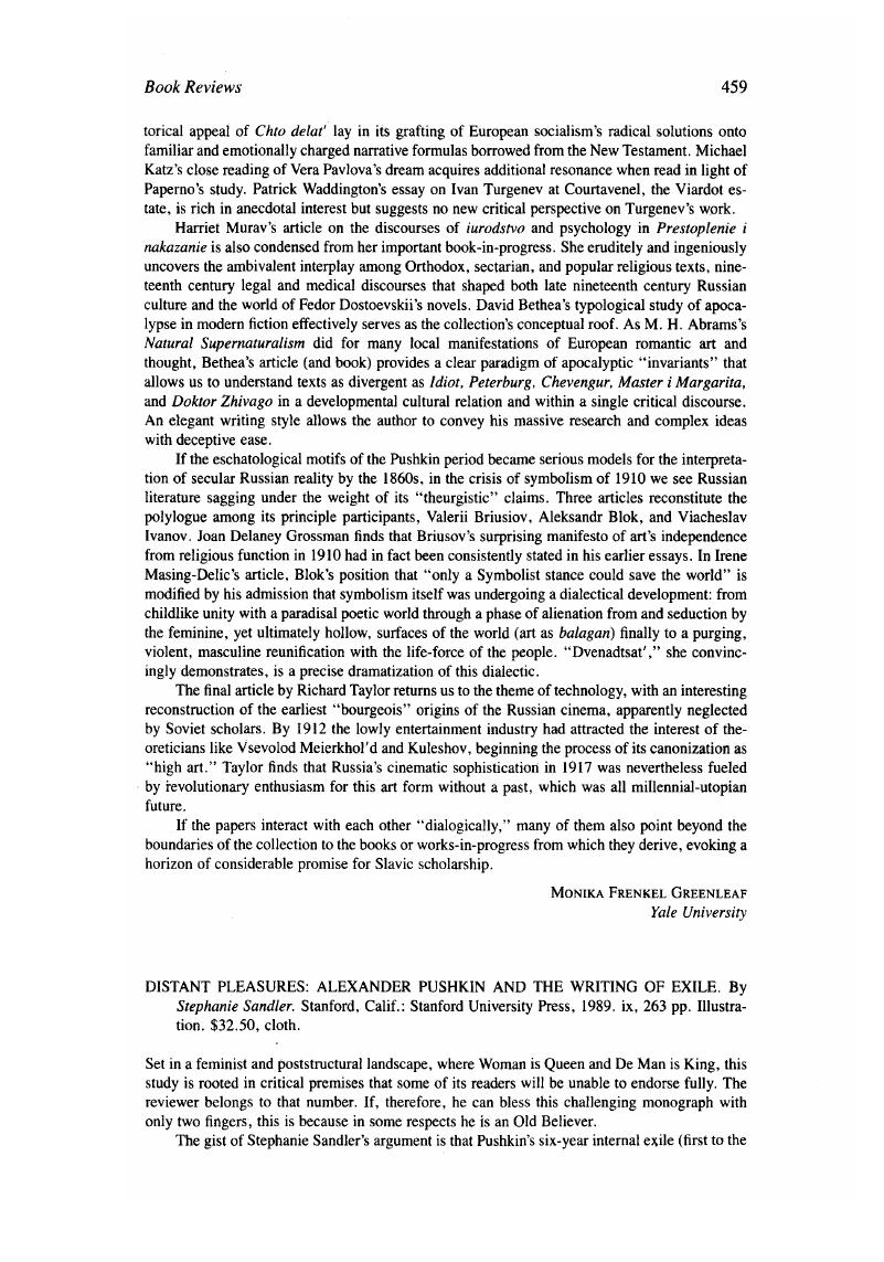 Distant Pleasures: Alexander Pushkin and the Writing Of Exile. By ...