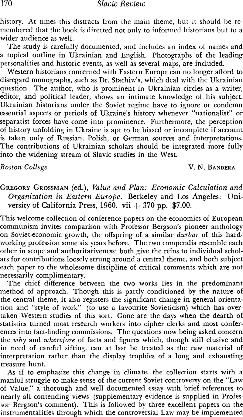 Gregory Grossman (ed.), Value and Plan: Economic Calculation and ...