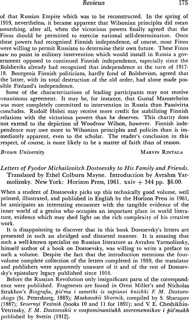 Letters of Fyodor Michailovitch Dostoevsky to His Family and Friends ...