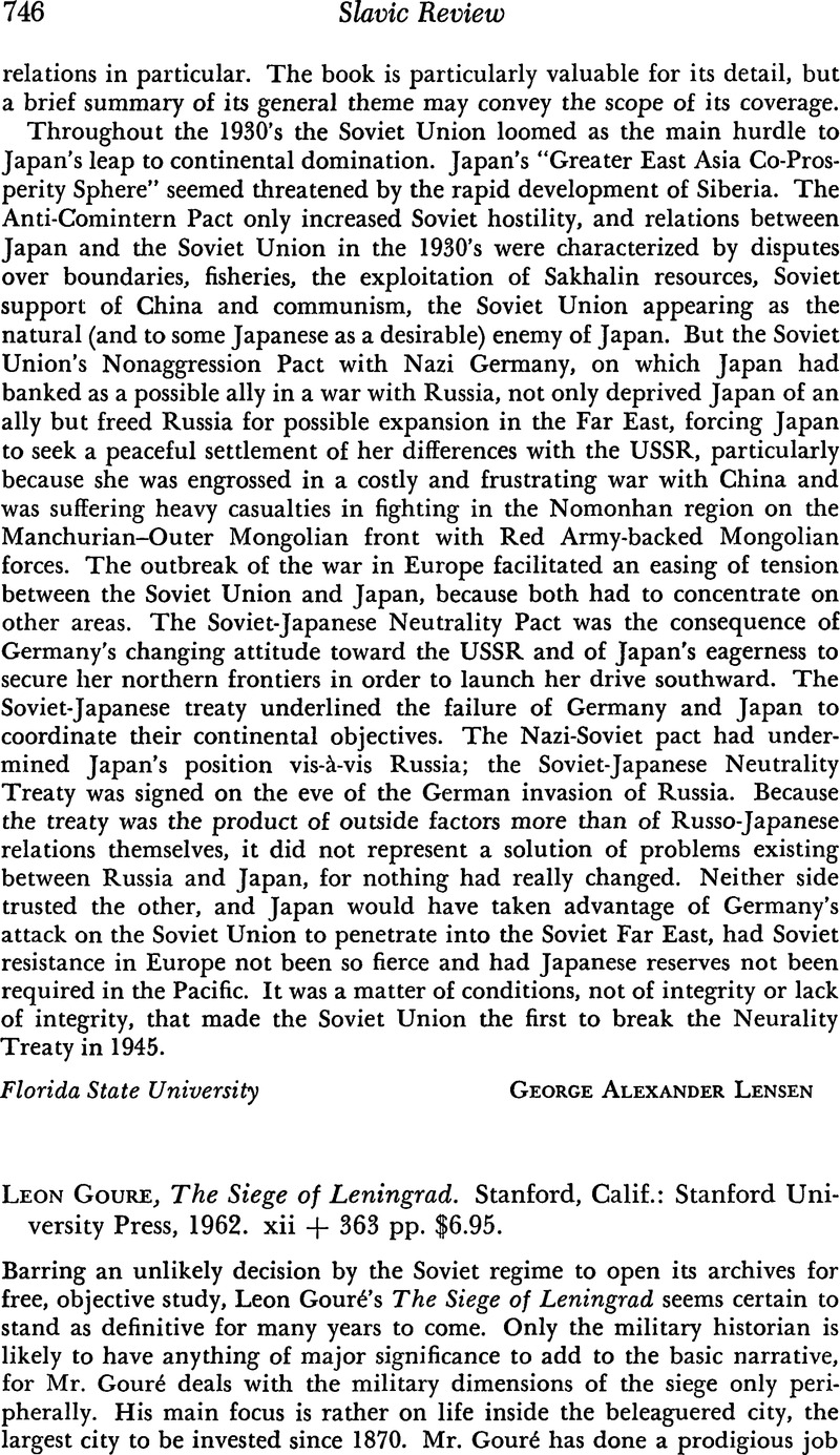 Leon Goure, The Siege of Leningrad. Stanford, Calif.: Stanford ...