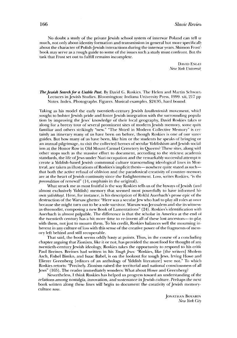 The Jewish Search for a Usable Past. By David G. Roskies. The Helen and ...