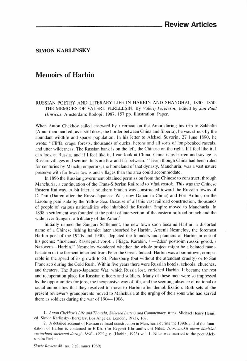 Memoirs of Harbin | Slavic Review | Cambridge Core