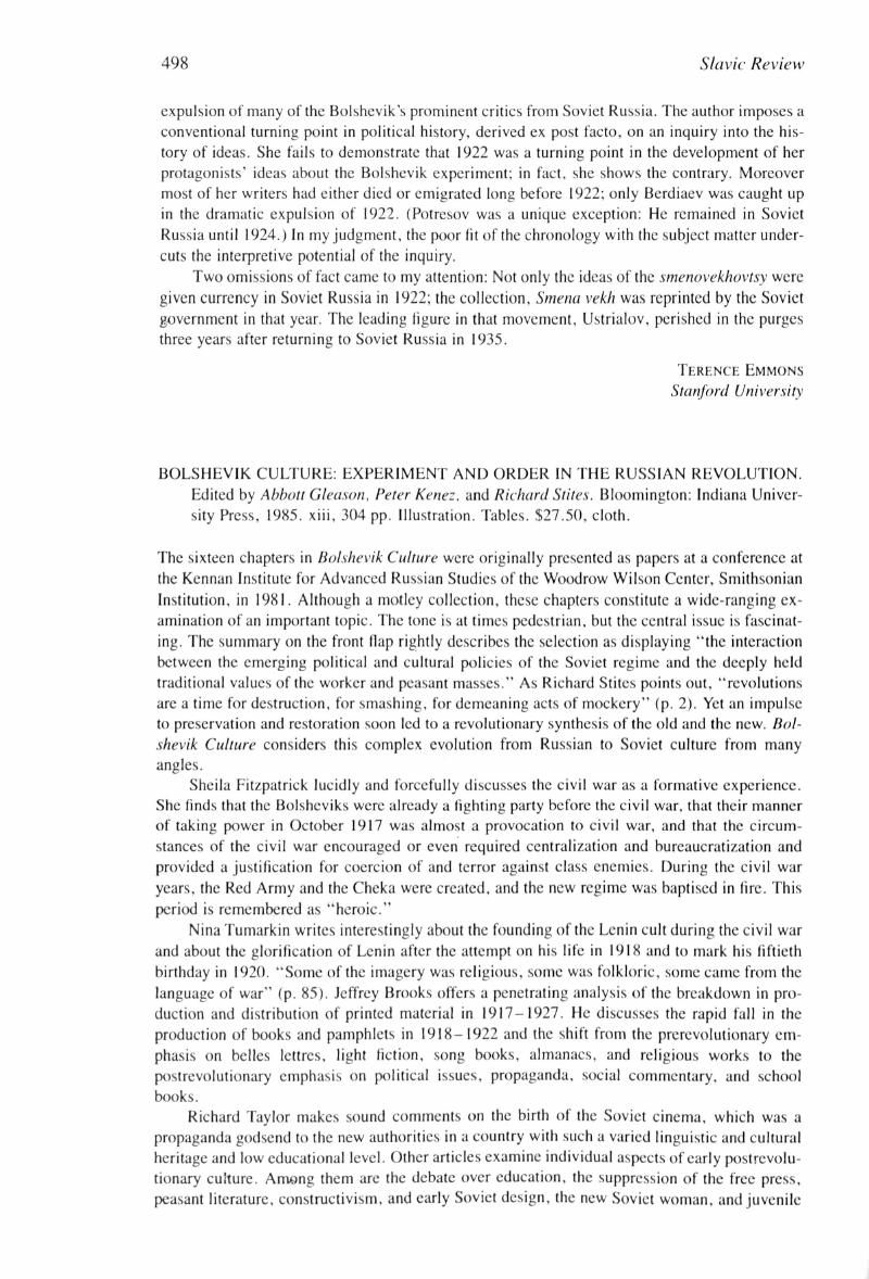 Bolshevik Culture: Experiment and Order in the Russian Revolution ...