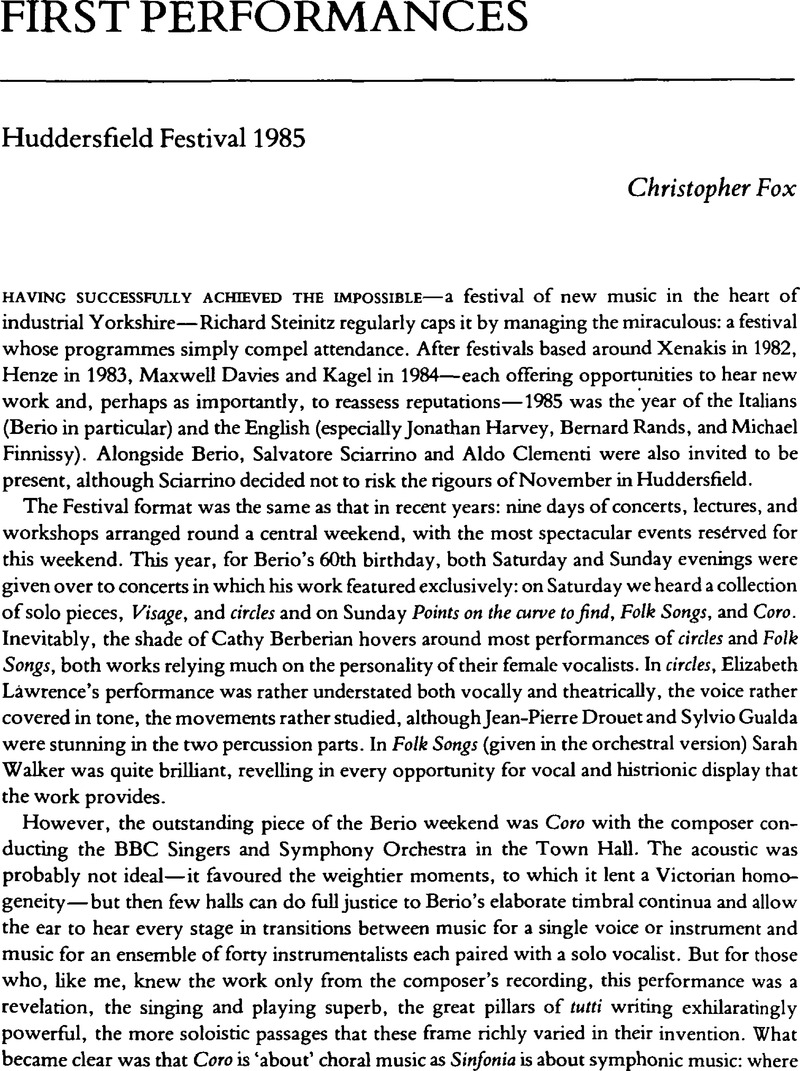 First Performances | Tempo | Cambridge Core