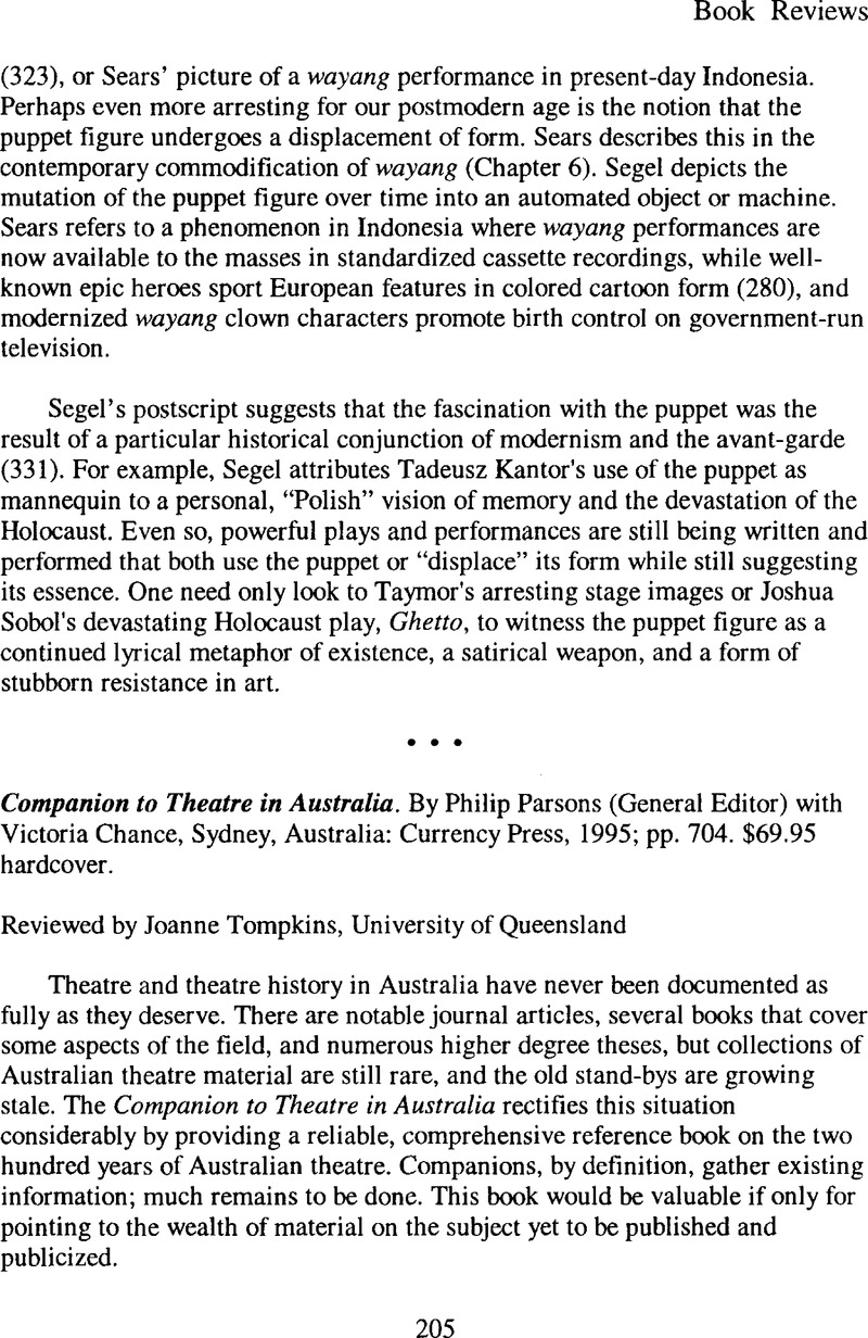 Companion to Theatre in Australia. By Philip Parsons (General Editor ...