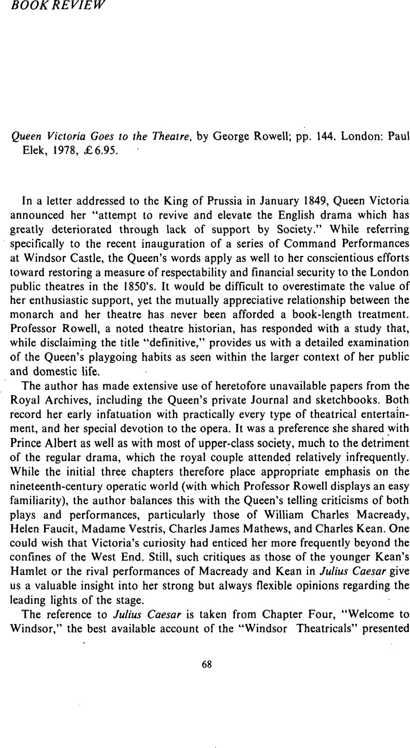 Queen Victoria Goes to the Theatre, by George Rowell; pp. 144. London ...