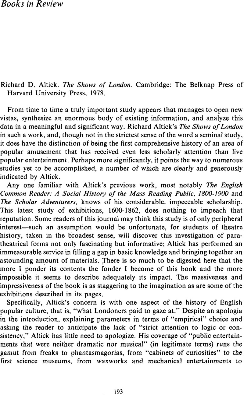 Richard D. Altick. The Shows of London. Cambridge: The Belknap Press of ...