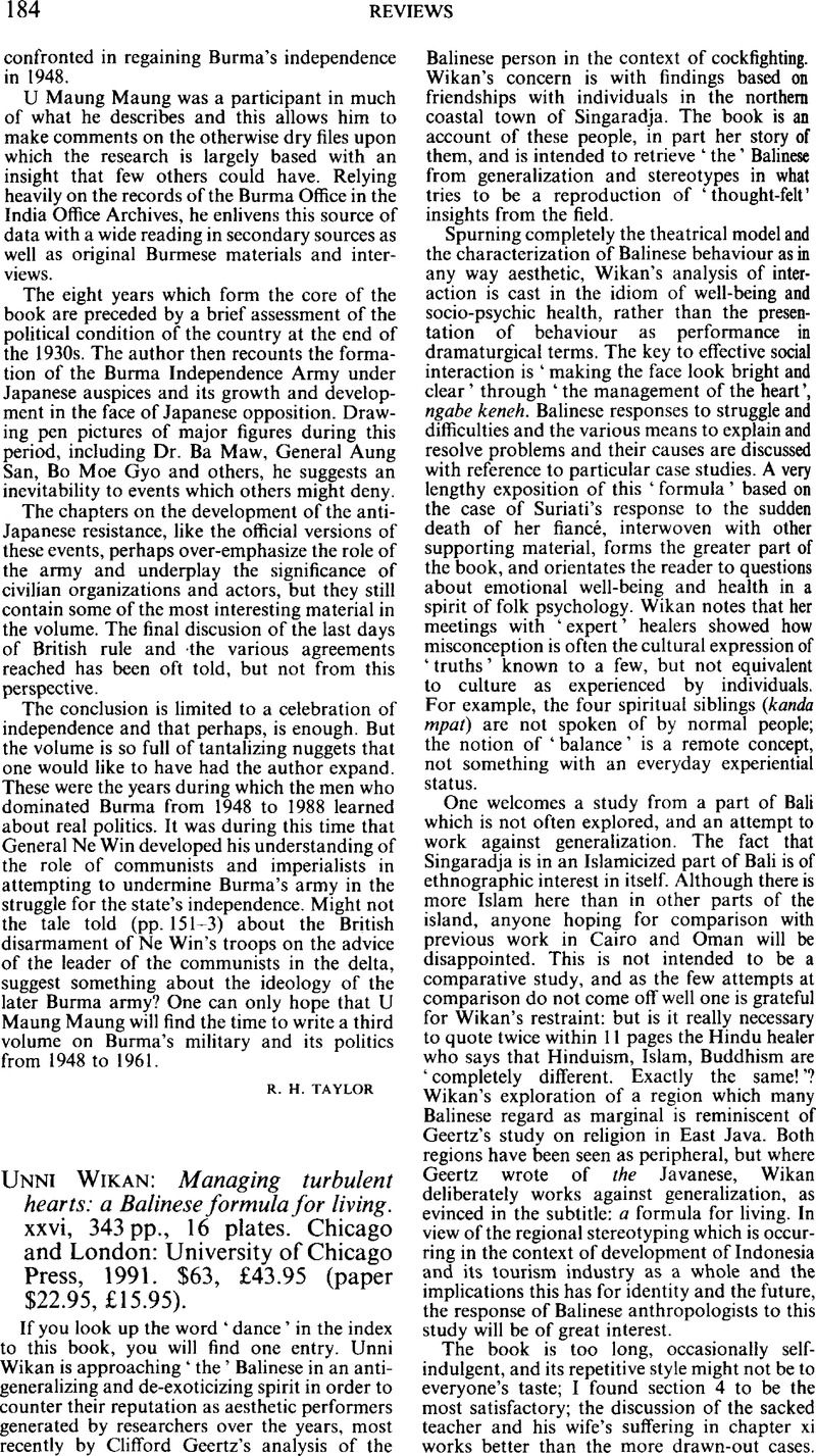 Unni Wikan: Managing turbulent hearts: a Balinese formula for living ...