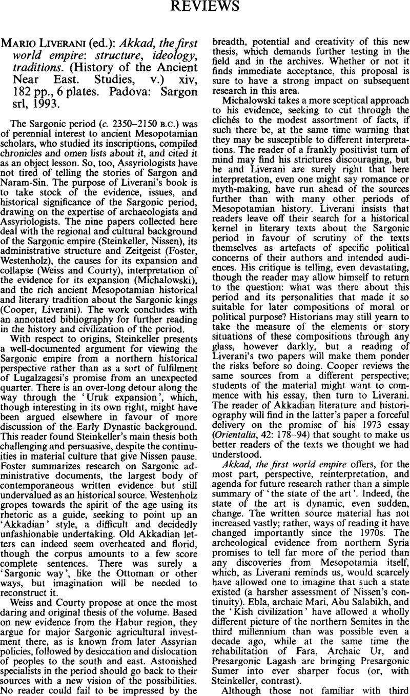 Mario Liverani (ed.): Akkad, the first world empire: structure ...