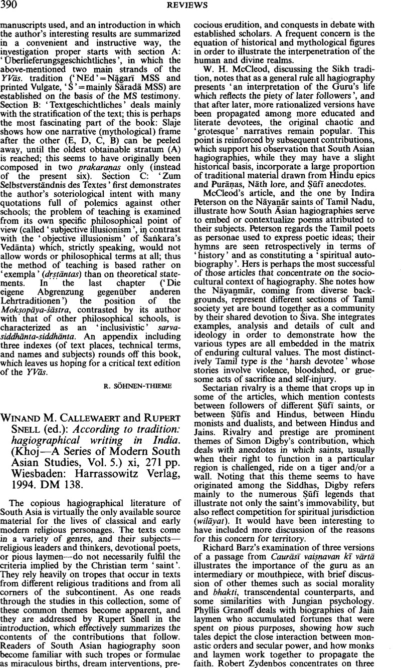 Winand M. Callewaert and Rupert Snell (ed.): According to tradition ...