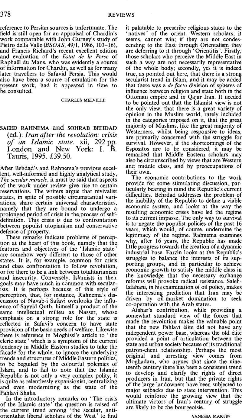 The Near and Middle East - Saeed Rahnema and Sohrab Behdad (ed.): Iran ...