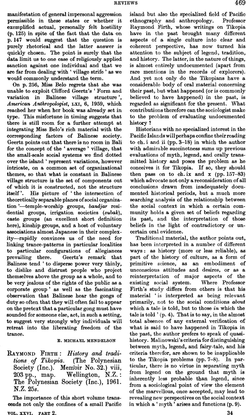 Raymond Firth: History and traditions of Tikopia. (The Polynesian ...