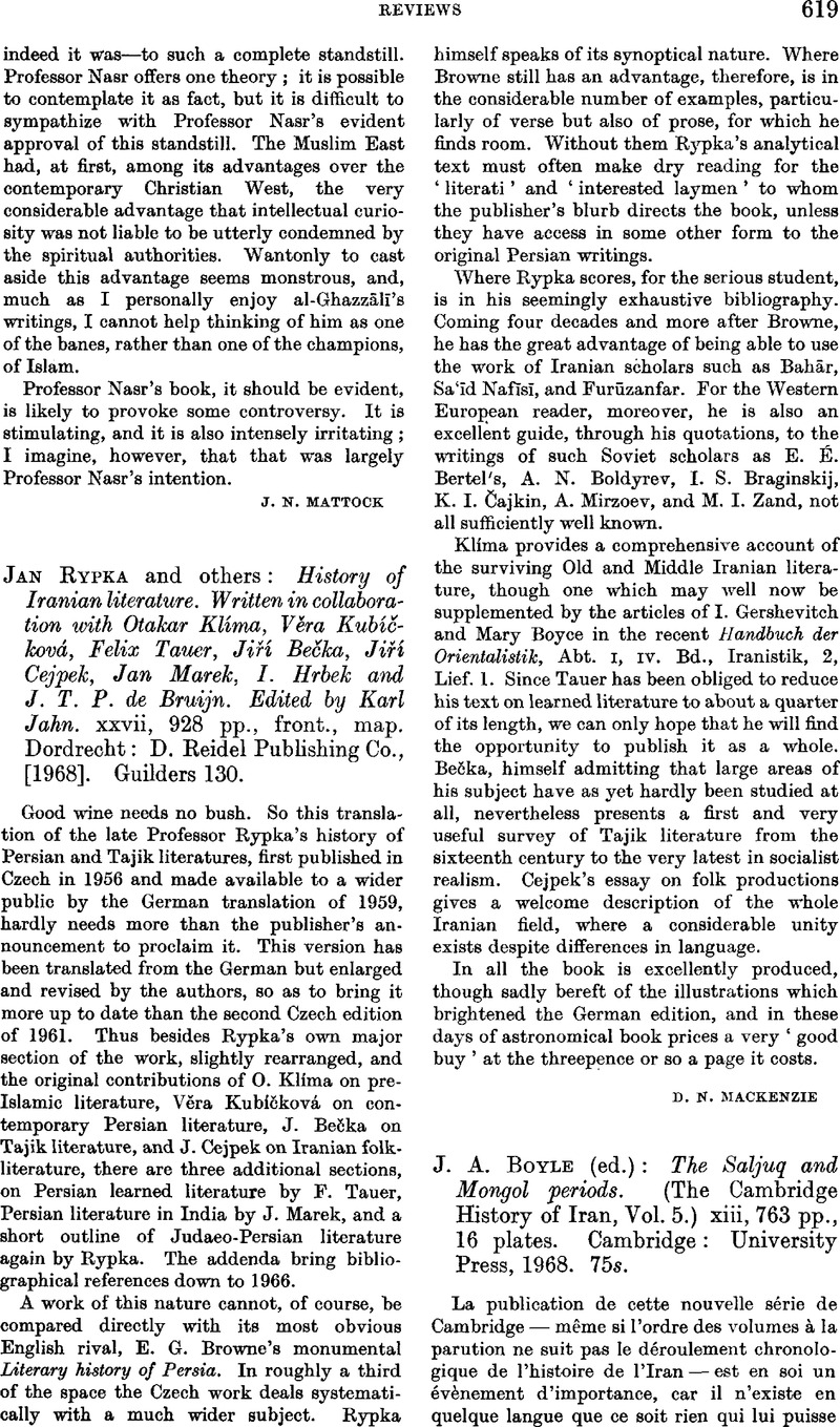 Jan Rypka and others: History of Iranian literature. Written in ...