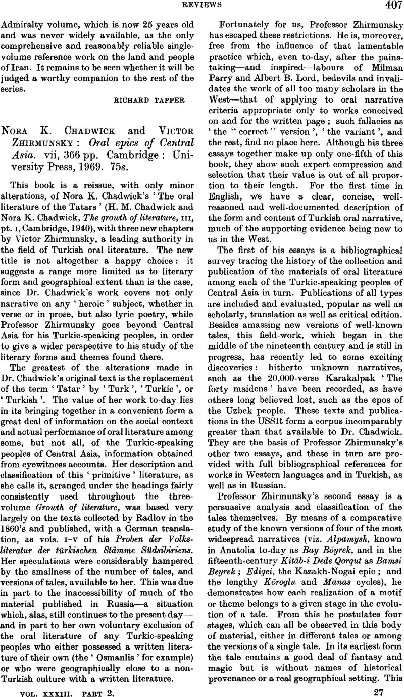 Nora K. Chadwick and Victor Zhirmunsky: Oral epics of Central Asia, vii ...