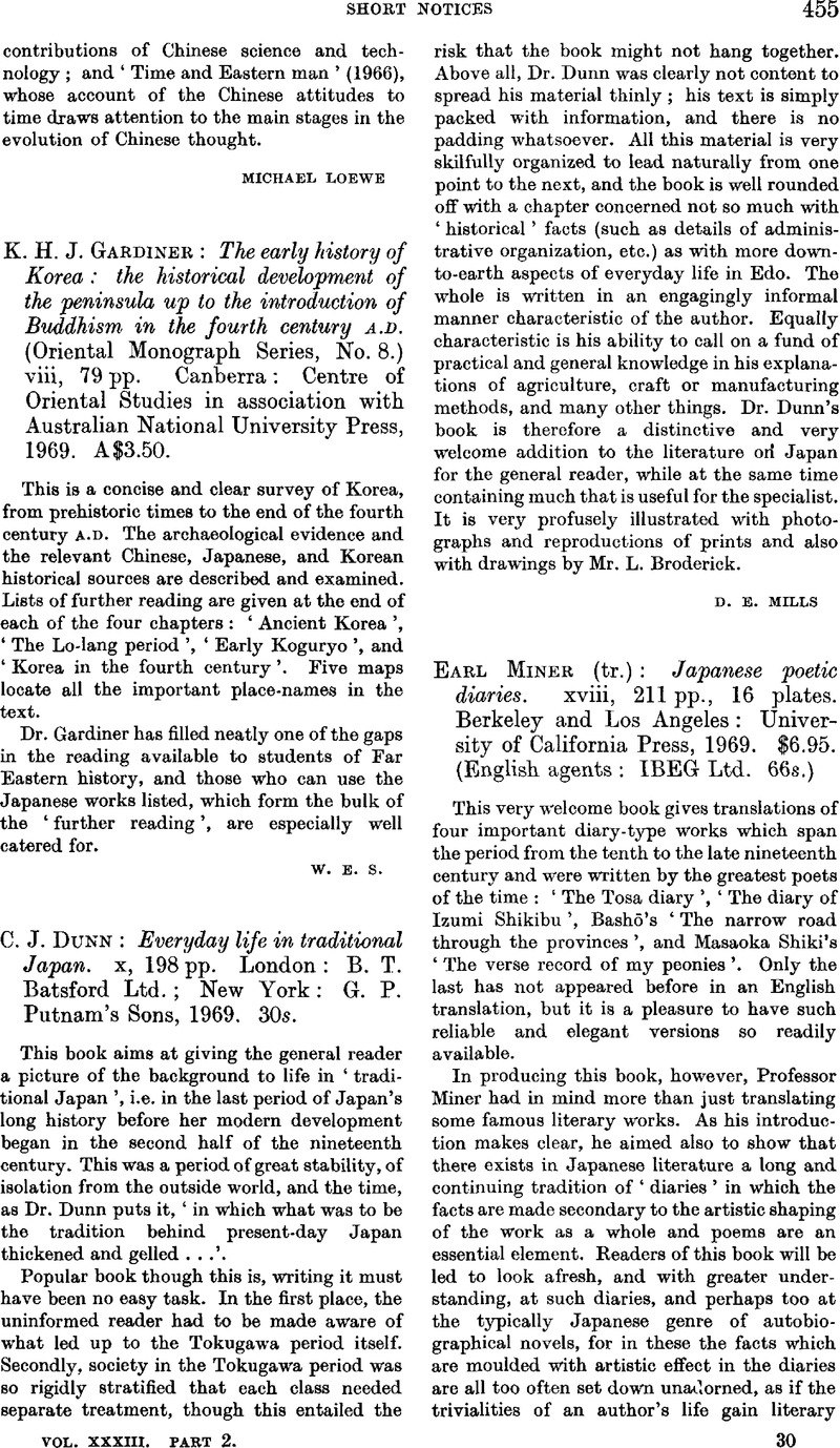 C. J. Dunn: Everyday life in traditional Japan, x, 198 pp. London: B. T ...