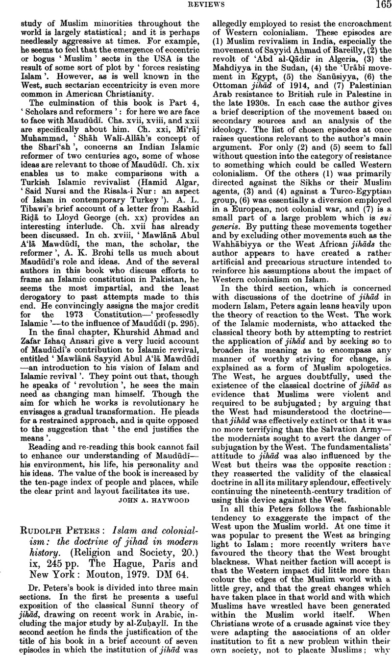 Rudolph Peters: Islam and colonialism: the doctrine of jihad in modern ...