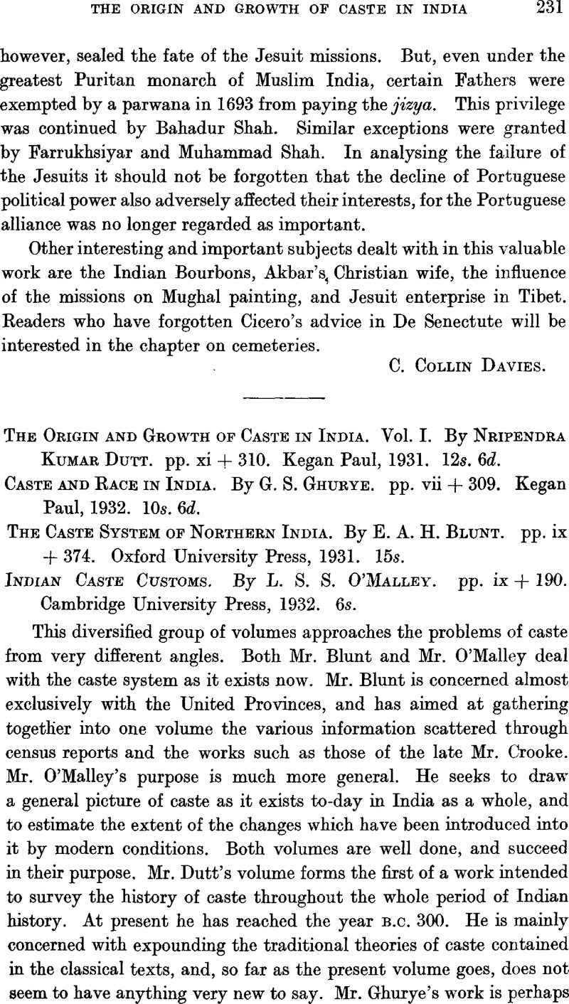 The Origin and Growth of Caste in India. Vol. I. By Nripendra Kumar ...